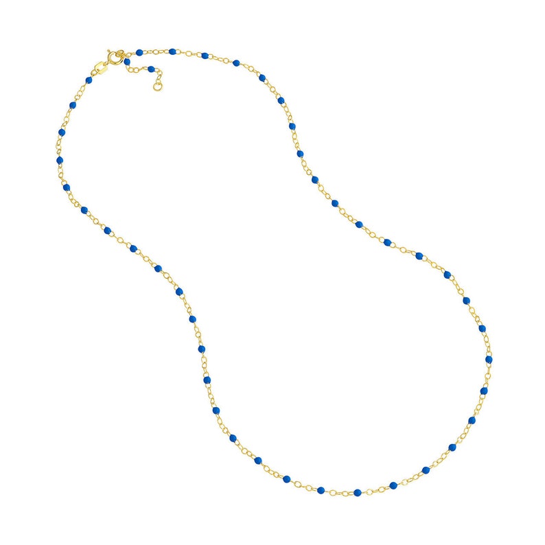 2mm Cobalt Blue Enamel Bead Station Chain Real 14K Yellow Gold 18" - Etsy