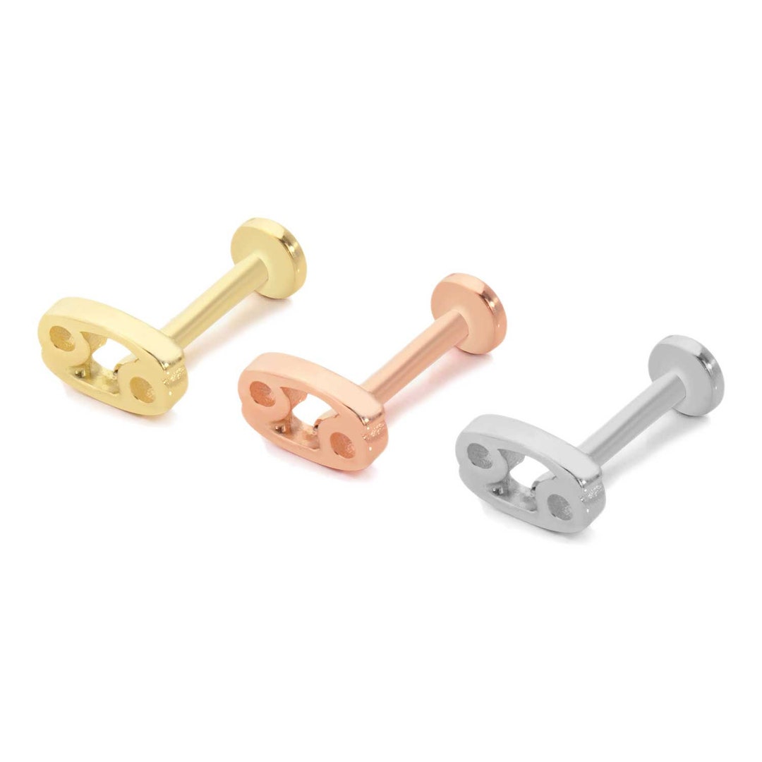 Cancer Zodiac Sign Minimalist Tragus Ear Piercing Stud Real 14K Solid ...