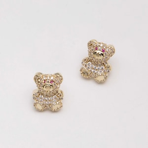 5/8" Teddy Bear Stud Earrings Real 10K Yellow Gold - Etsy