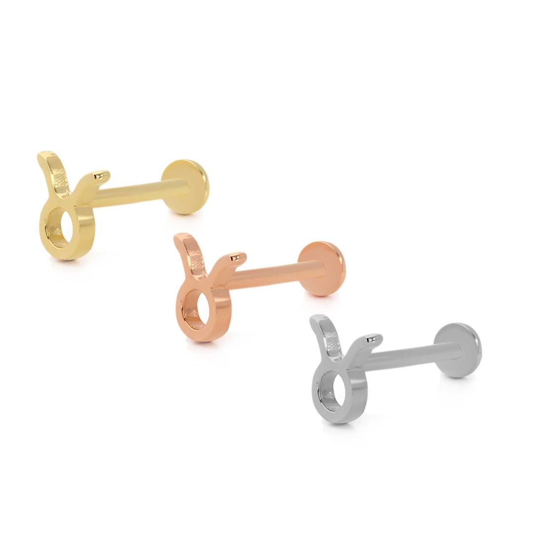 Taurus Zodiac Sign Minimalist Tragus Ear Piercing Stud Real 14K Solid ...
