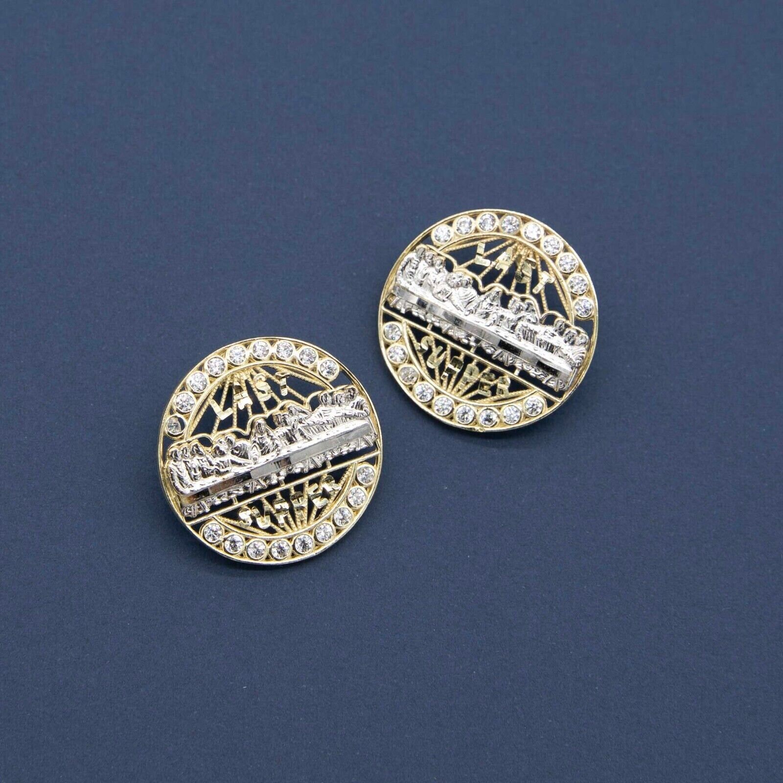 1 CZ Diamond Cut Last Supper Stud Earrings Real Solid - Etsy