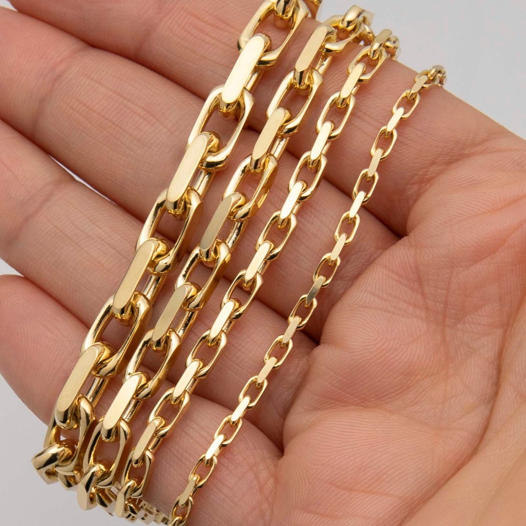 Solid 14K Yellow Gold Chunky Box Chain Bracelet Real 14K Yellow Gold ...