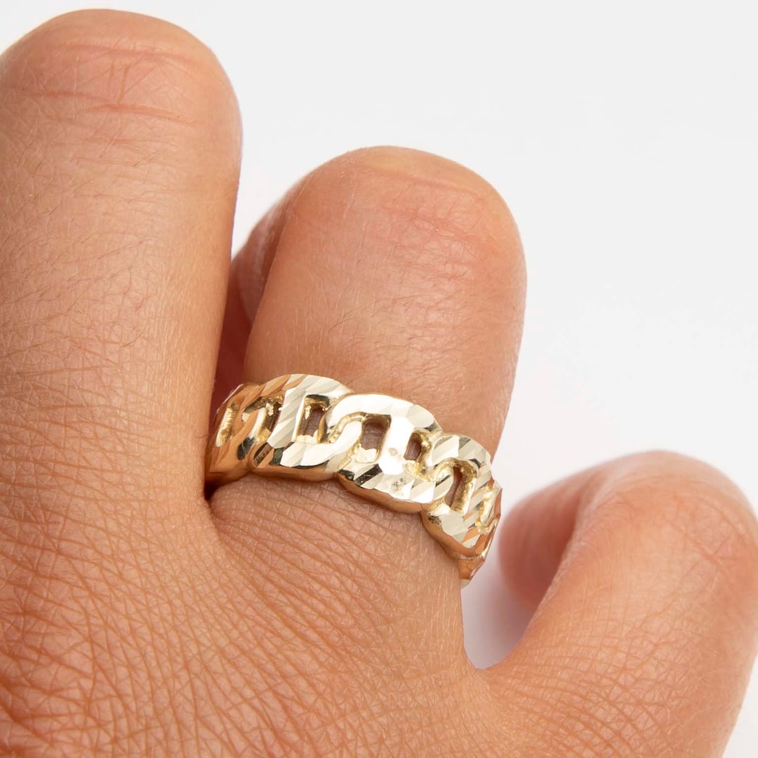 Diamond-cut Mariner Link Chain Ring 10K Yellow Gold All Sizes - Etsy