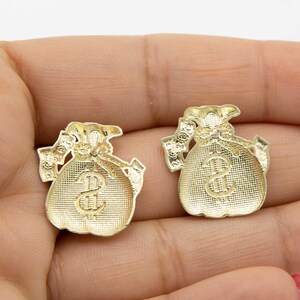 3/4" Diamond Cut Money Bag Stud Earrings Real Solid 10K Yellow Gold - Etsy