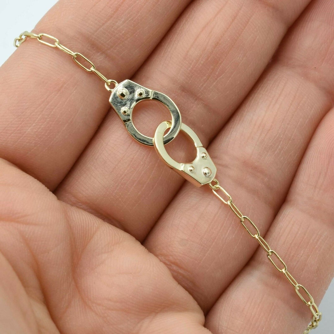 Adjustable Handcuff Design Paperclip Anklet 14K Yellow Gold Clad Silver ...