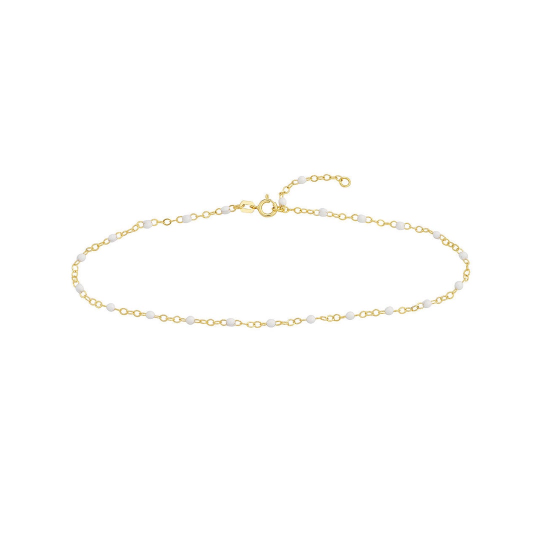 2mm Adjustable White Enamel Bead Station Anklet Real 14K Yellow Gold - Etsy