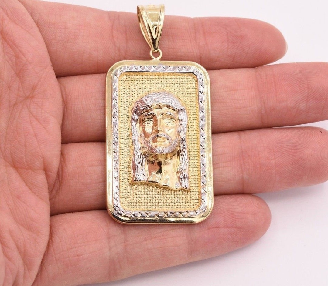 2 1/2" Jesus Head Medallion Diamond Cut Pendant Real 10K Yellow White ...