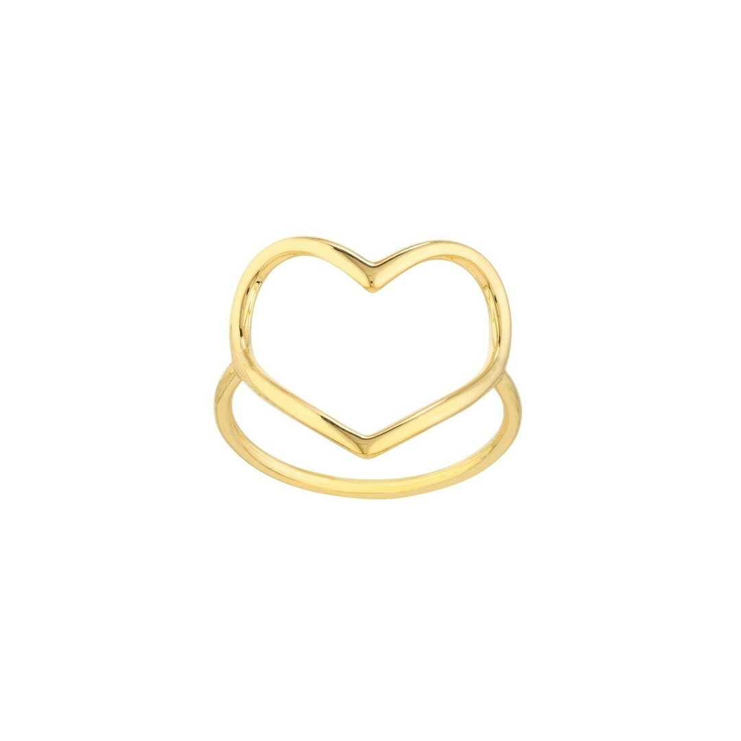 Plain Shiny Open Heart Ring Real Solid 14K Yellow Gold - Etsy