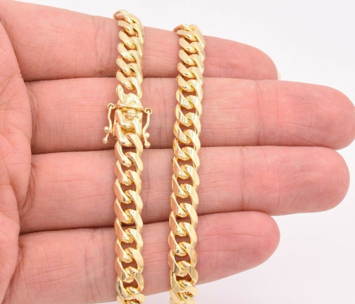 7mm Miami Cuban Chain Necklace Solid Yellow Gold Clad Silver 925 Box ...