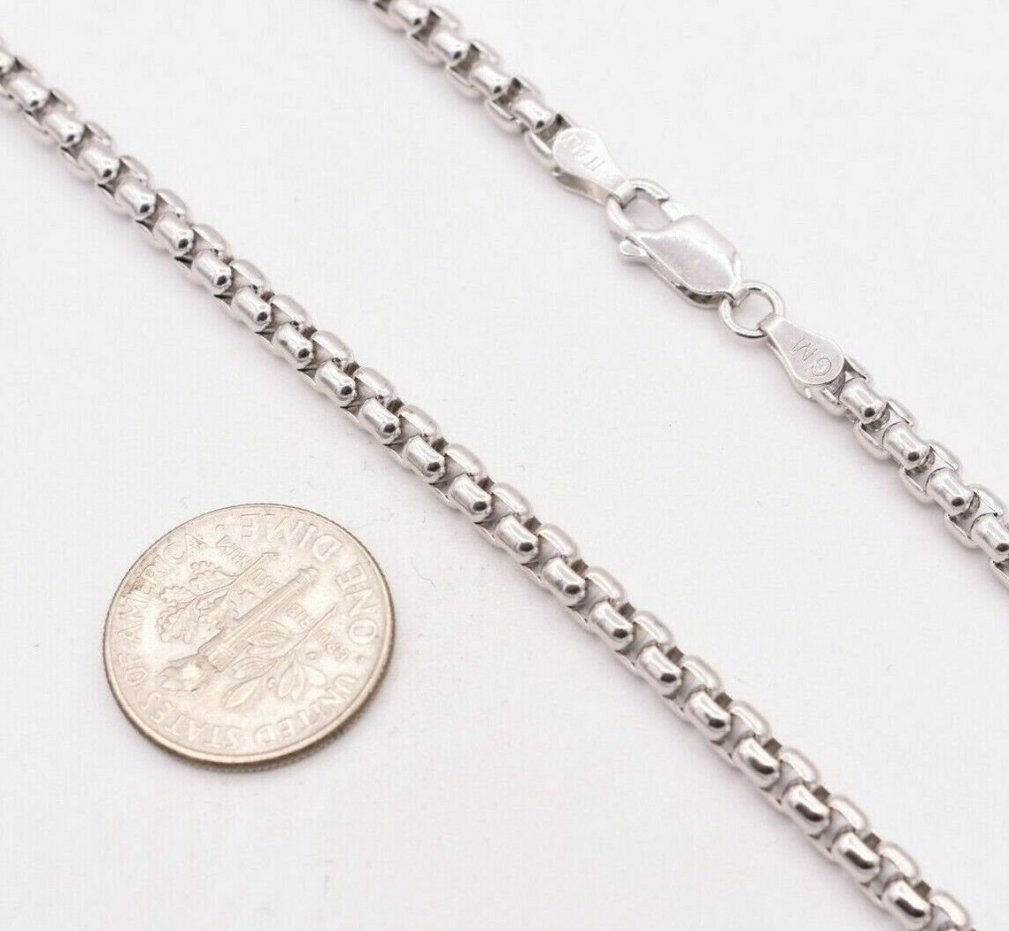 4mm Round Box Chain Necklace Real Sterling Silver Platinum - Etsy