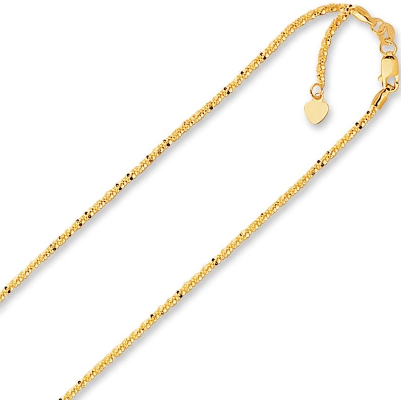 1.5mm Solid Adjustable Sparkle Twisted Rock Chain REAL 14K Yellow Gold ...