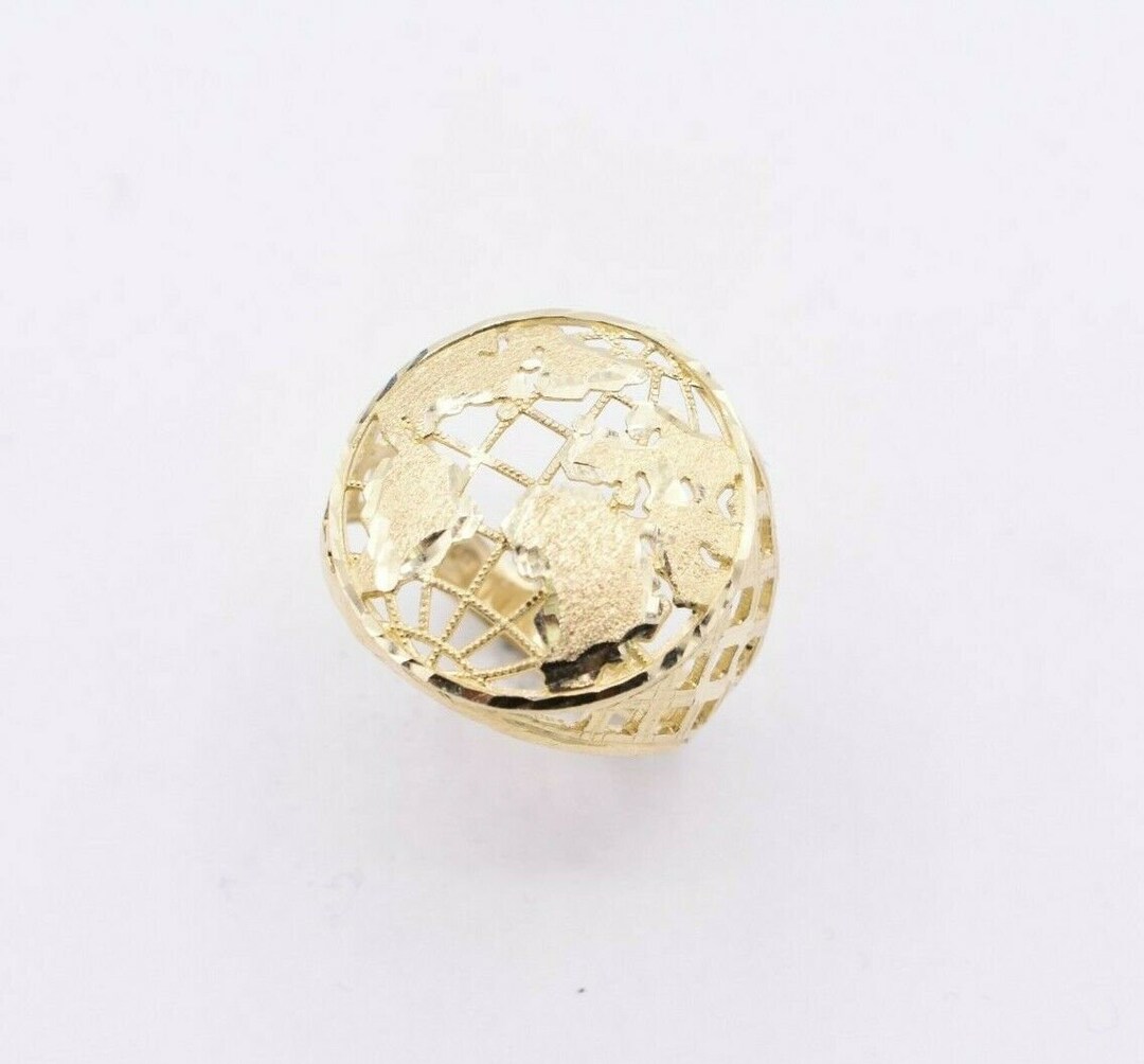 Men's Round Global World Ring Real Solid 10K Yellow Gold - Etsy