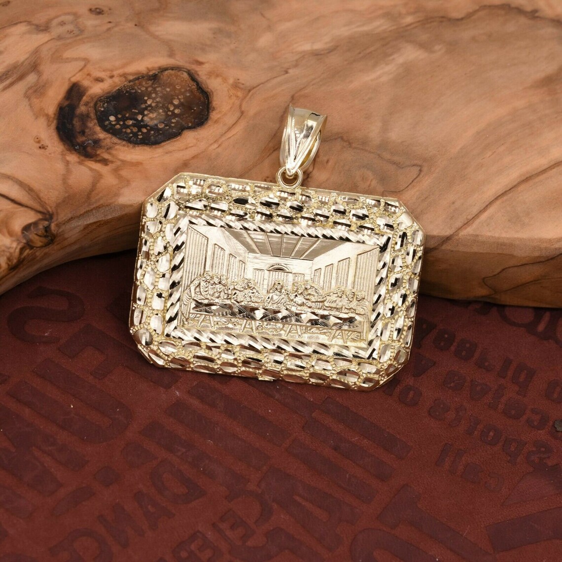 Rectangle Last Supper Textured Nugget Charm Pendant Real Solid - Etsy