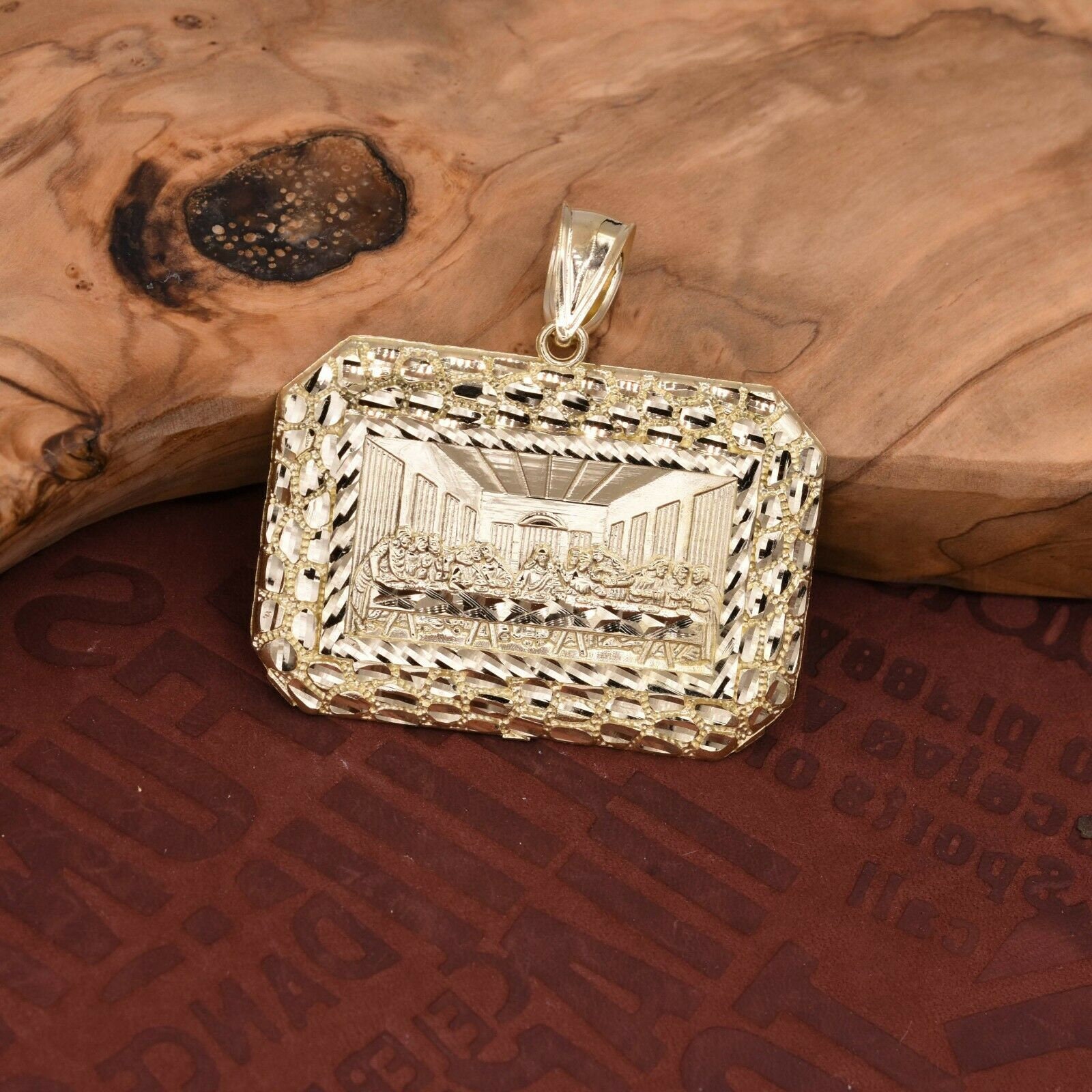 Rectangle Last Supper Textured Nugget Charm Pendant Real Solid - Etsy