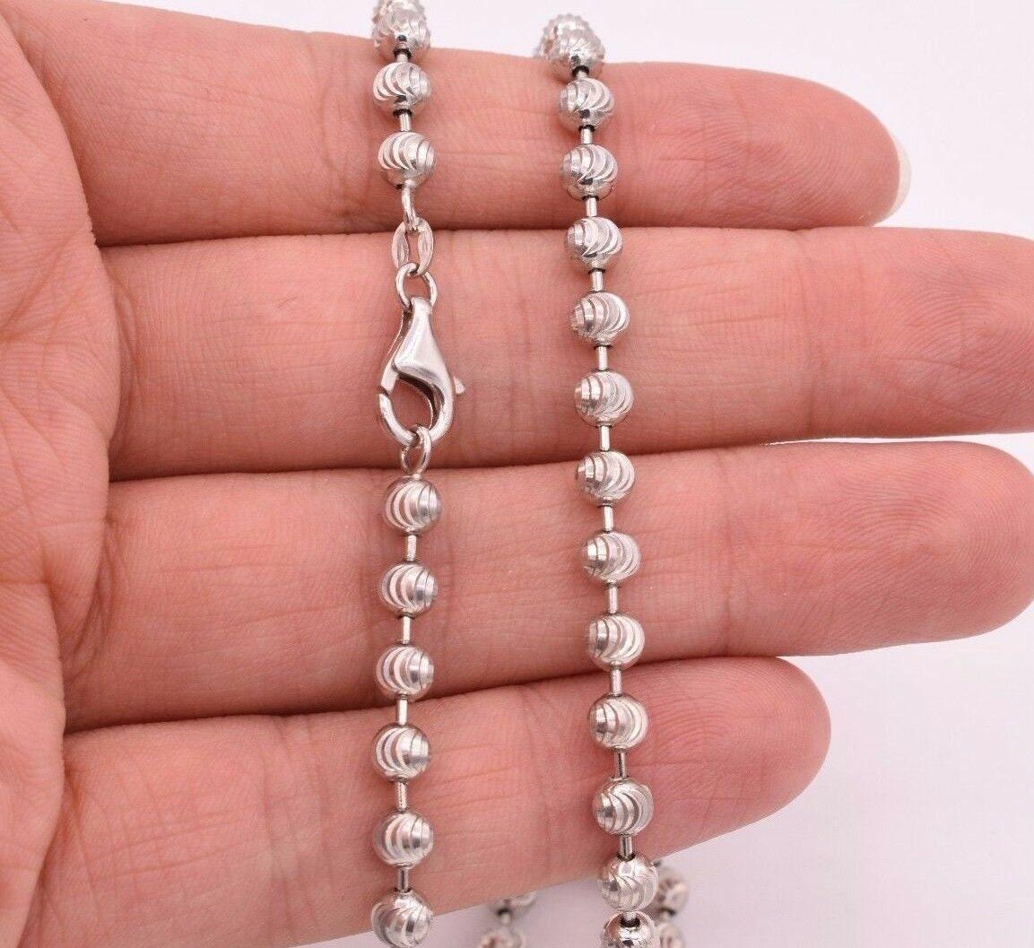 5mm Diamond Cut Moon Cut Ball Bead Chain Necklace Real - Etsy