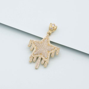 1 3/4" Iced Out CZ Dripping Star Pendant Real Solid 10K Yellow Gold - Etsy