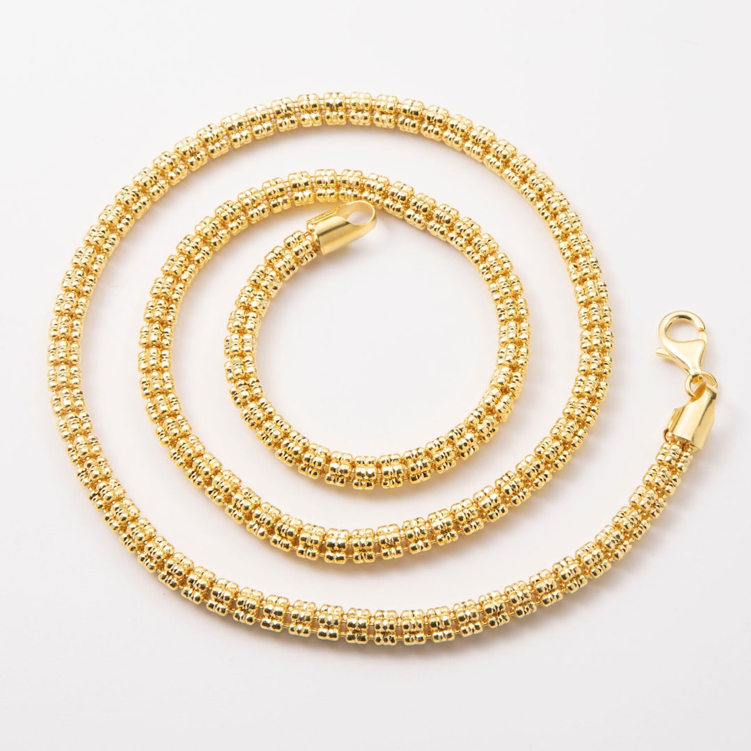 5mm Diamond-cut Ice Link Chain 14K Yellow Gold-plated Silver 925 Italy ...