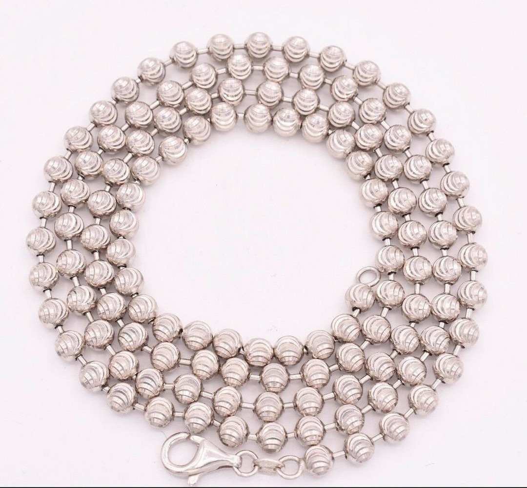 5mm Diamond Cut Moon Cut Ball Bead Chain Necklace Real Sterling Silver ...