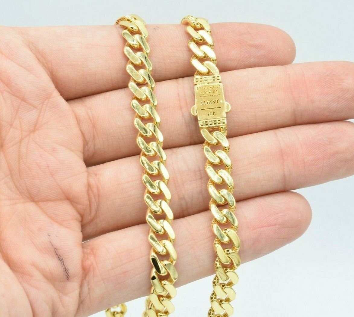 7.5mm Miami Cuban Royal Link Chain Necklace CZ Box Clasp Real 10K ...