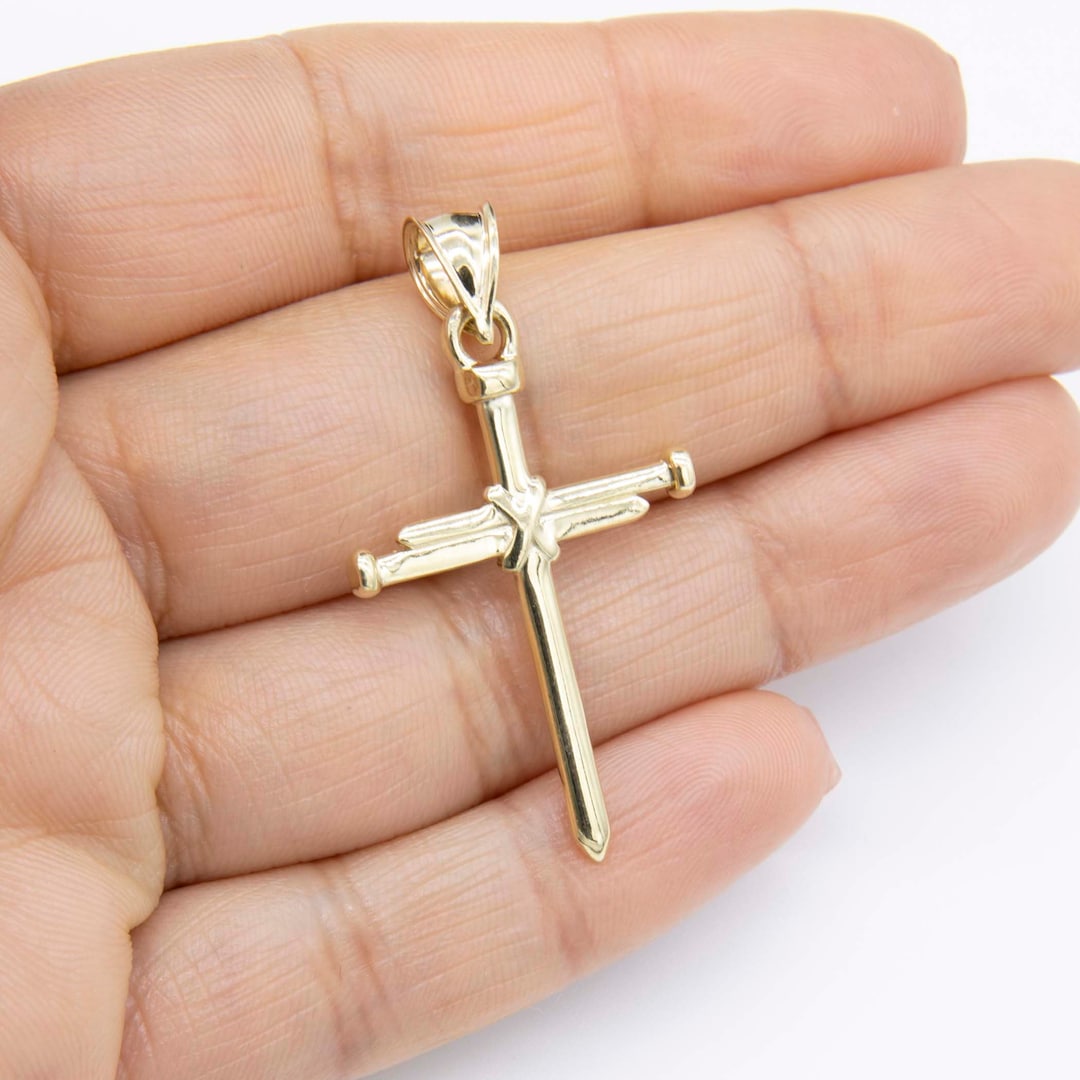 1 3/4" Screw Nail Cross Pendant Real Solid 10K Yellow Gold - Etsy