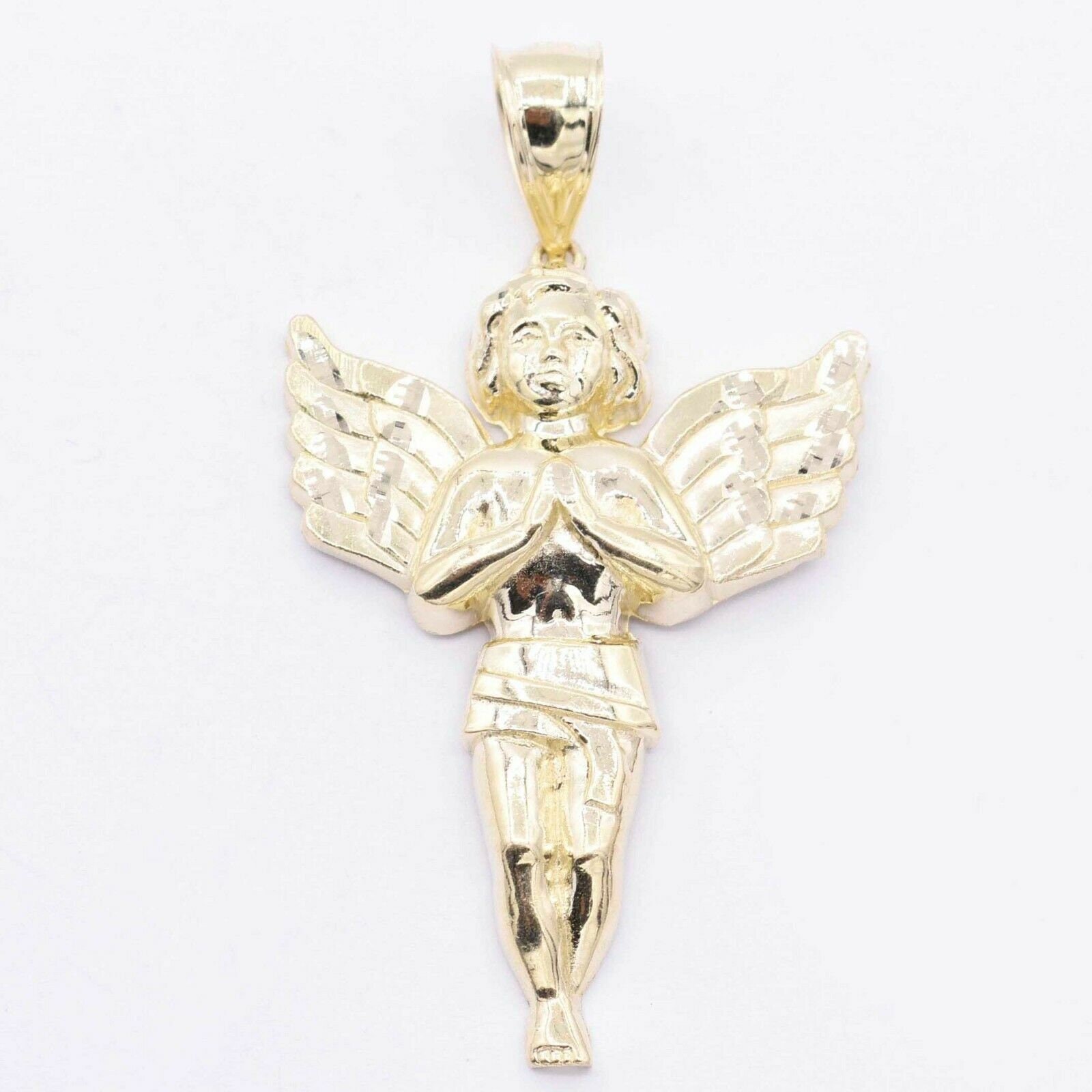 Praying Baby Angel Diamond Cut Pendant Real Solid 10K Yellow Gold - Etsy