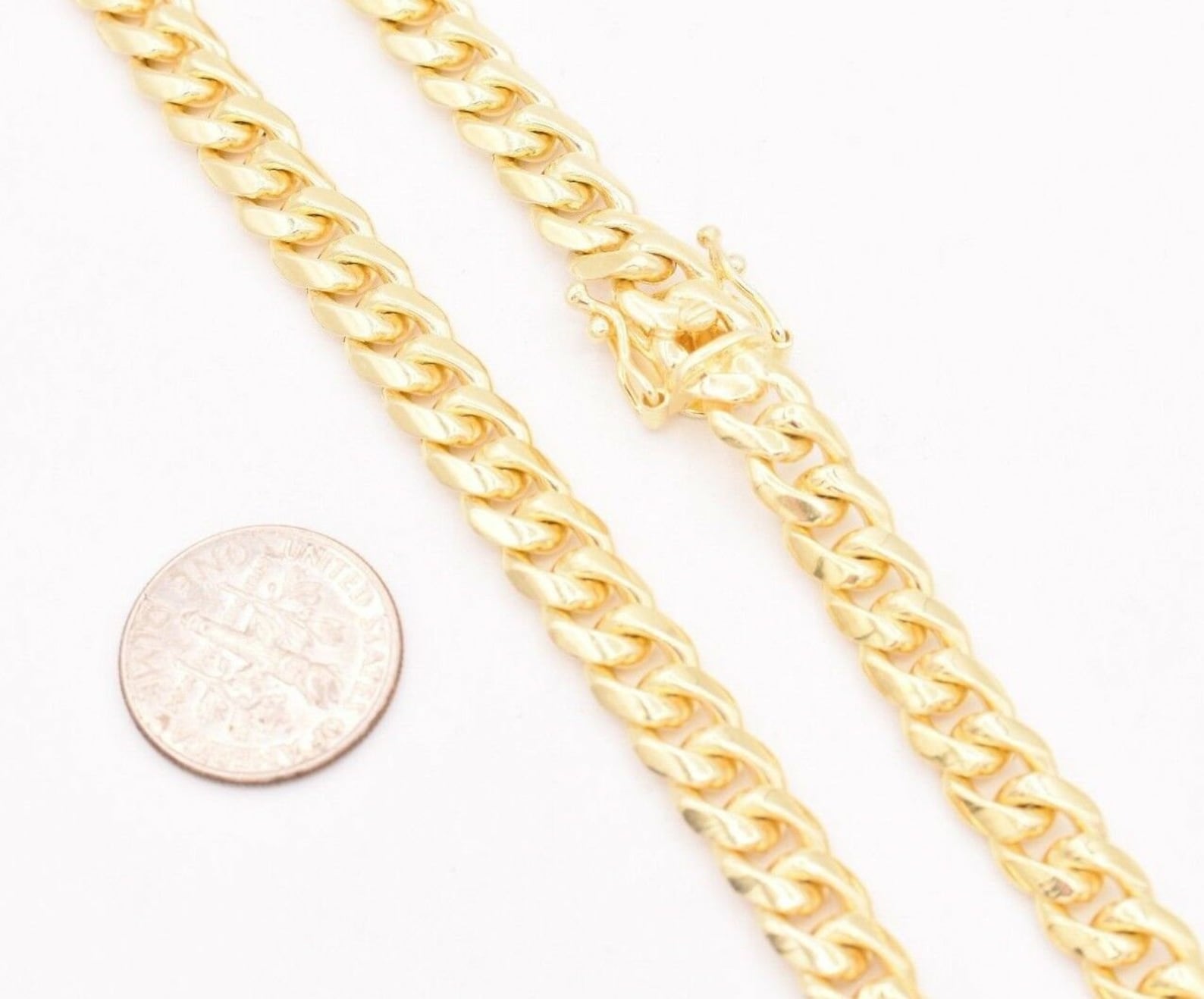 7mm Miami Cuban Chain Necklace Solid Yellow Gold Clad Silver 925 Box ...