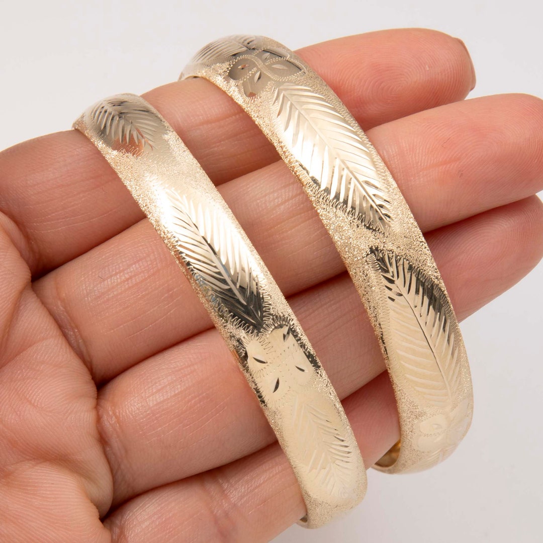 Engraved Florentine Design Bangle Bracelet Real Solid 10K Yellow Gold ...