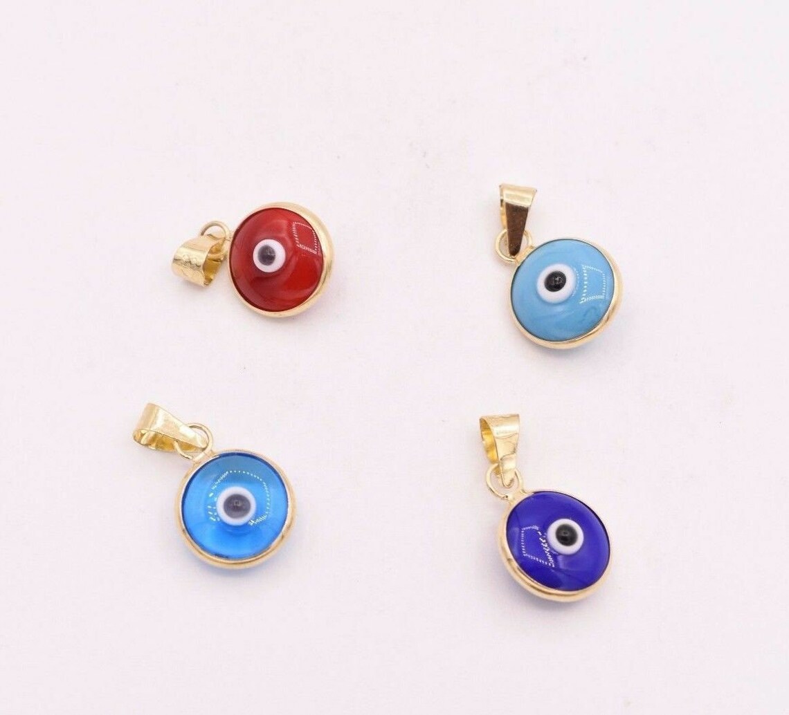 Round Light & Dark Blue Coral Evil Eye Luck Charm Pendant Real - Etsy