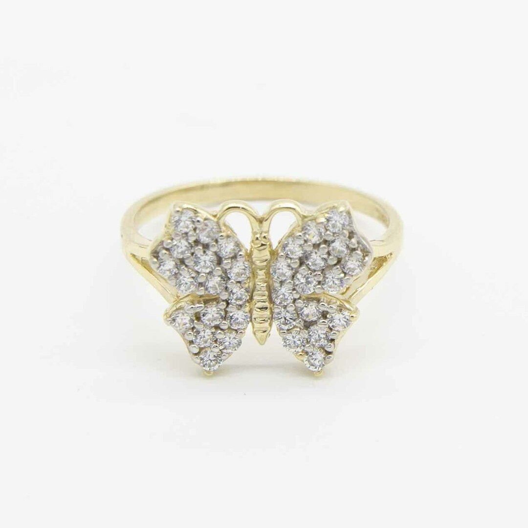 Women's CZ Butterfly Ring 10K Solid Yellow Gold Size 7 - Etsy