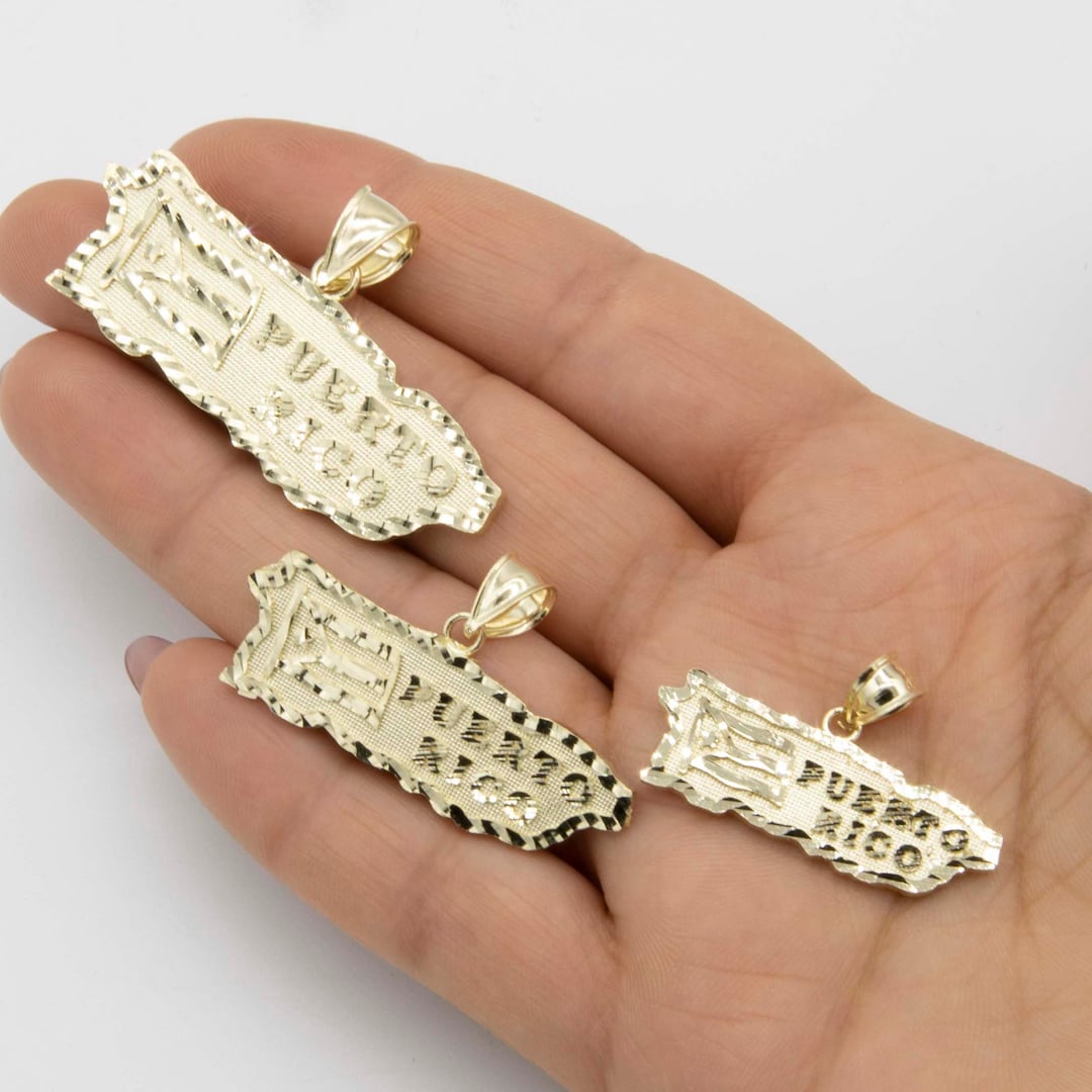 Puerto Rico Map & Flag Shiny Pendant Real 10K Yellow Gold All Sizes - Etsy