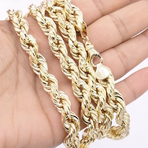 8mm Italian Rope Link Chain Pendant Necklace Real 10K Yellow Gold ...