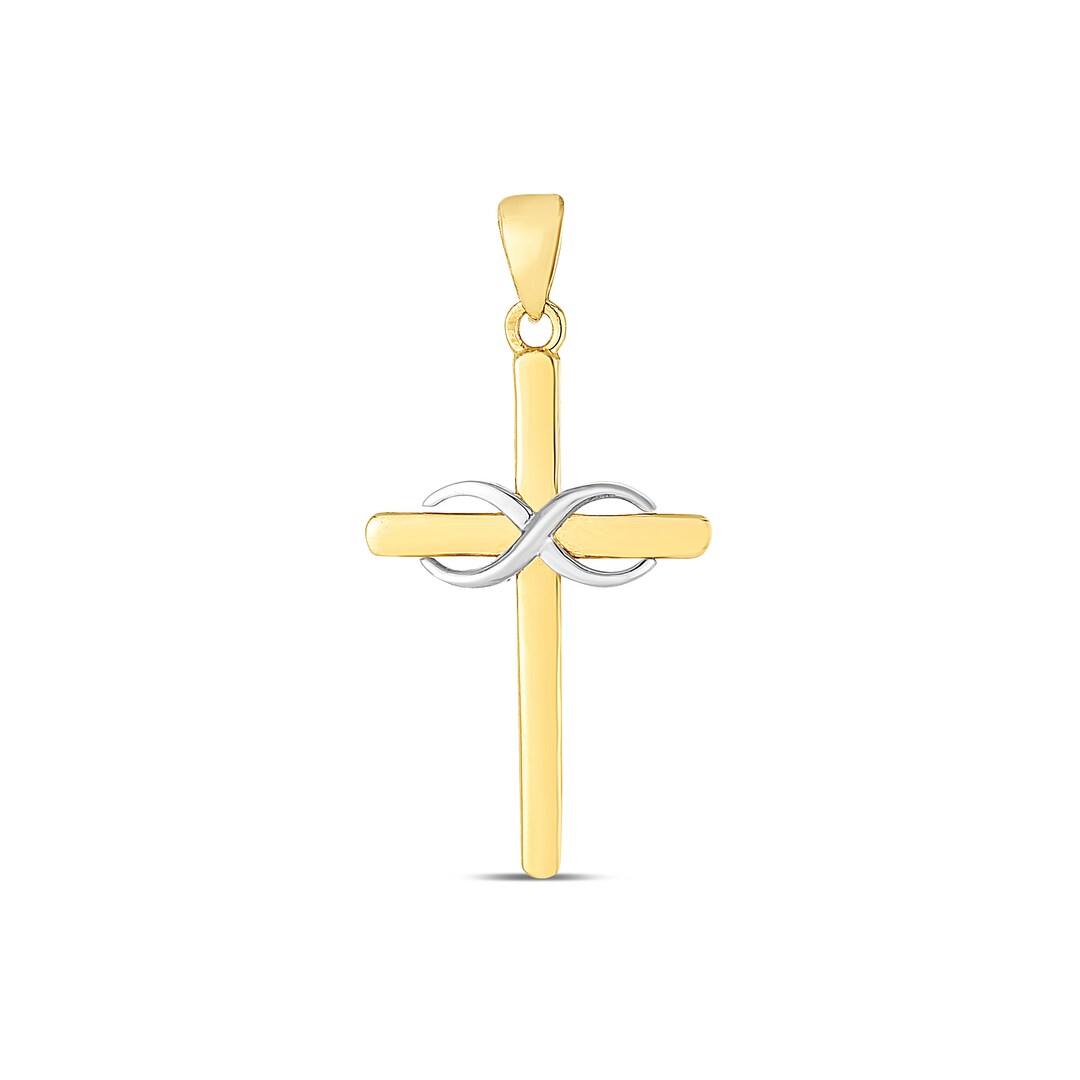 1 1/4" Two-tone Infinity Cross Pendant 14K Yellow White Gold - Etsy