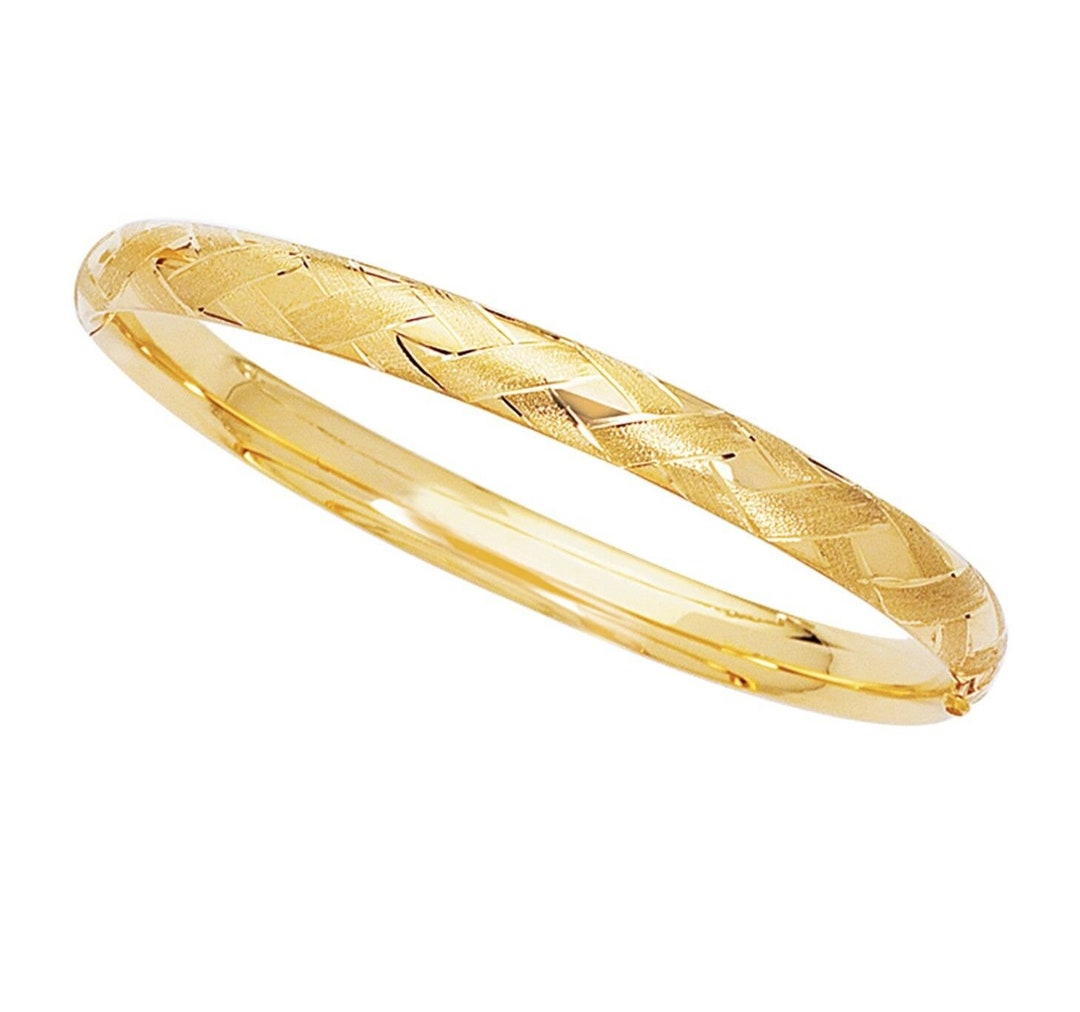 X Design Hugs Textured Diamond Cut Bangle Bracelet Real Solid 14K ...