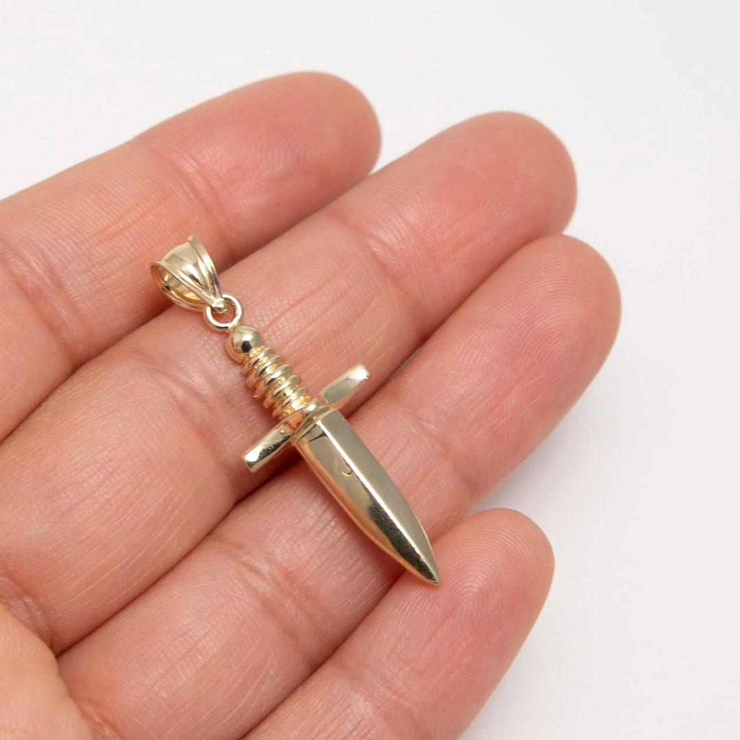 1 1/2" Shiny Dagger Pendant Real 10K Yellow Gold - Etsy