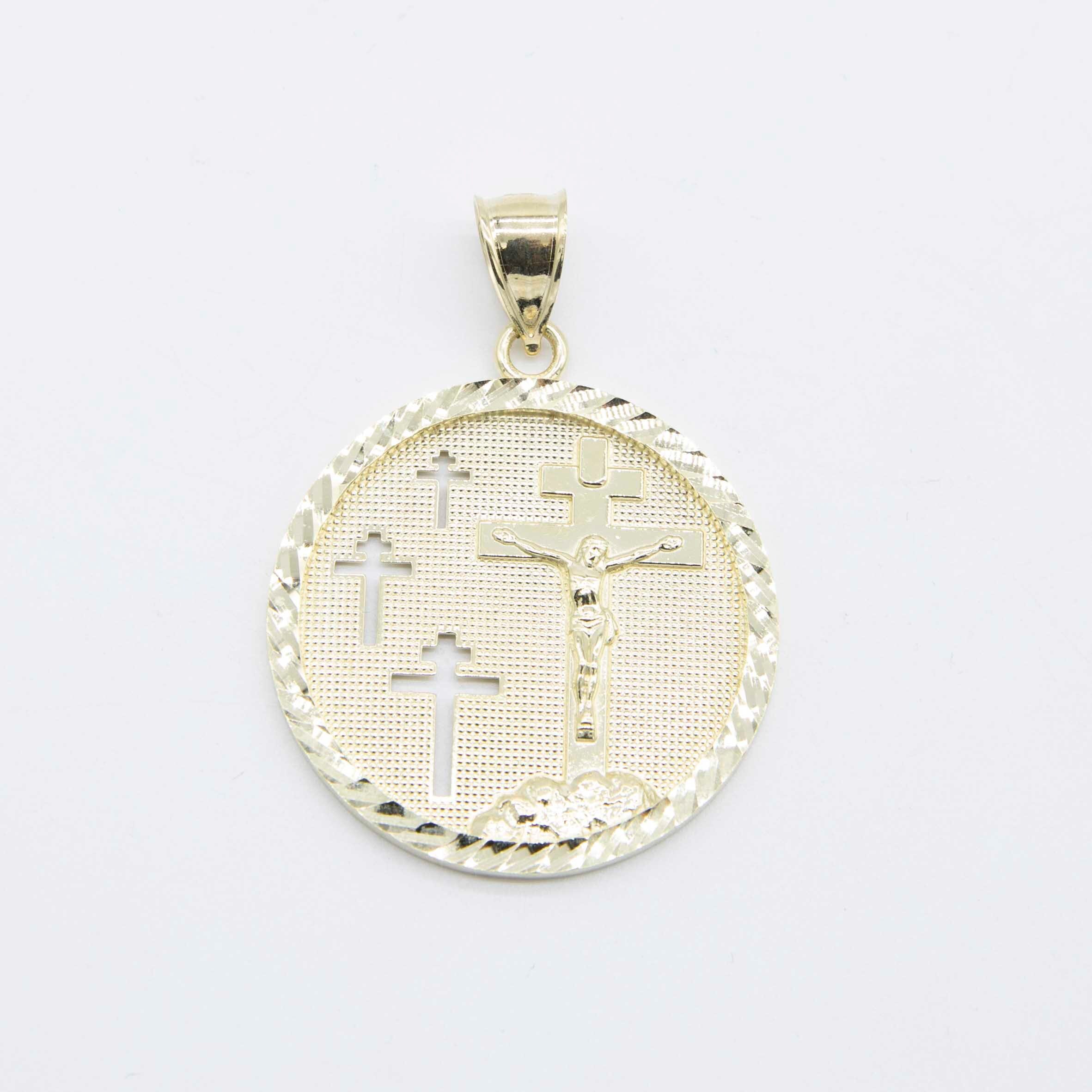 Diamond Cut Jesus Crucifix Cross Medallion Pendant Real 10K Yellow Gold ...