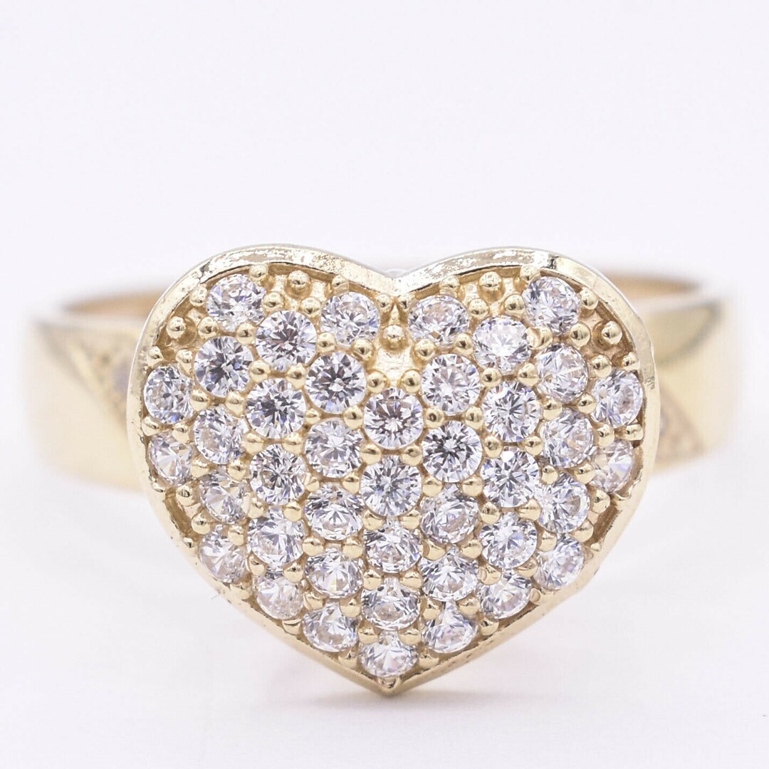 Women's Heart CZ Stone Engagement Ring Real Solid 10K Yellow Gold - Etsy