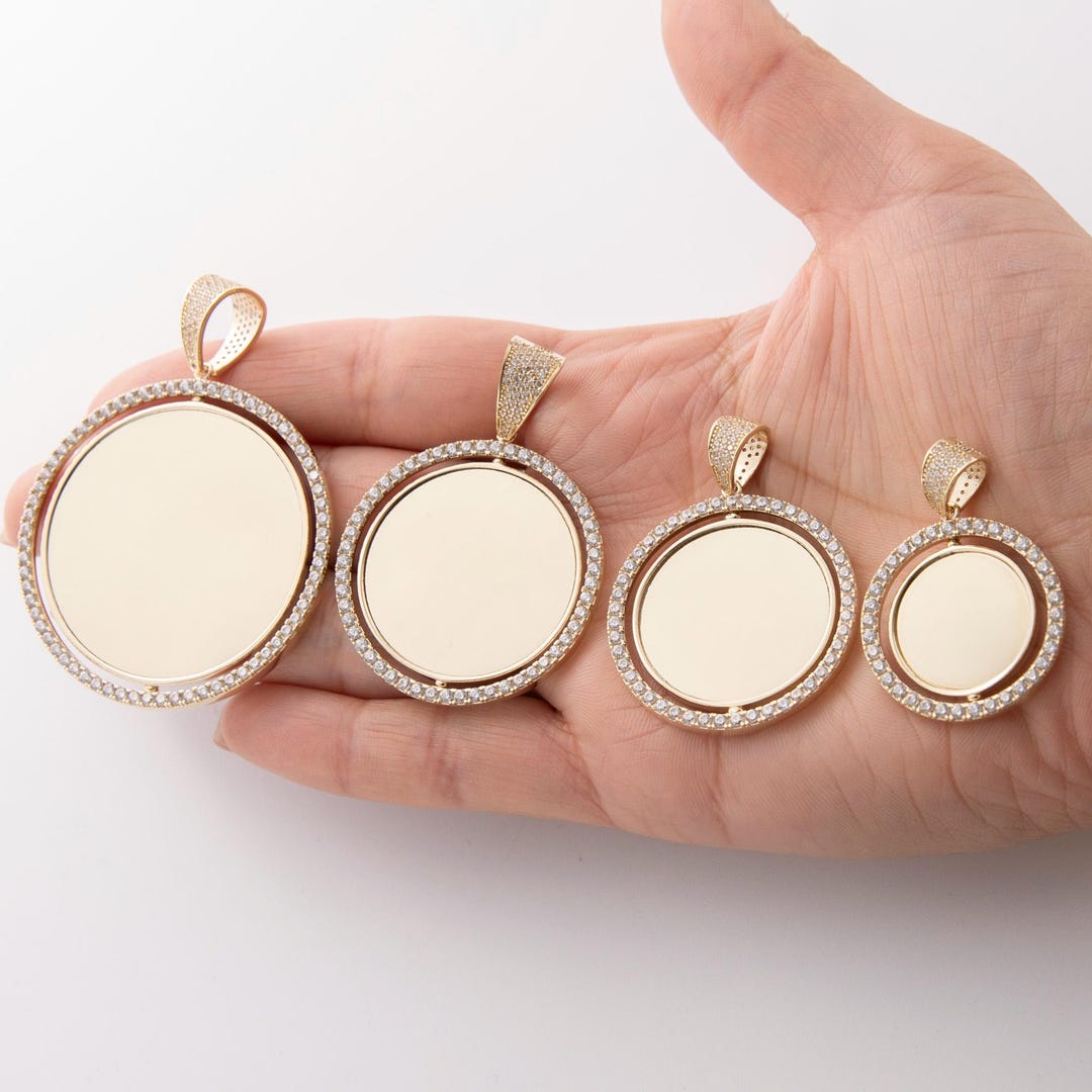 Reversible Medallion Frame Memory CZ Charm Pendant Real SOLID 10K ...