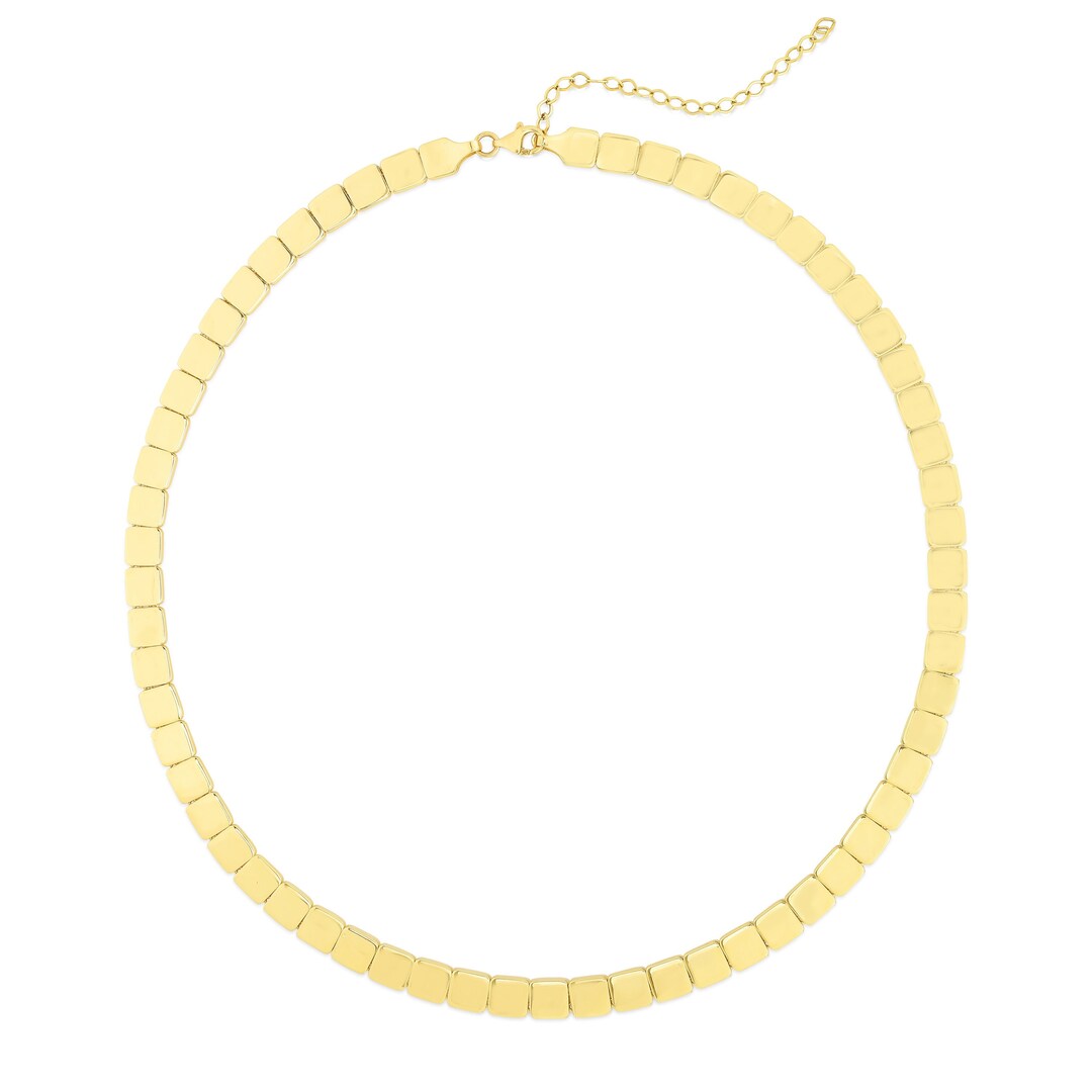 6mm Shiny Square Link Chain Necklace Real 14K Yellow Gold 18" - Etsy