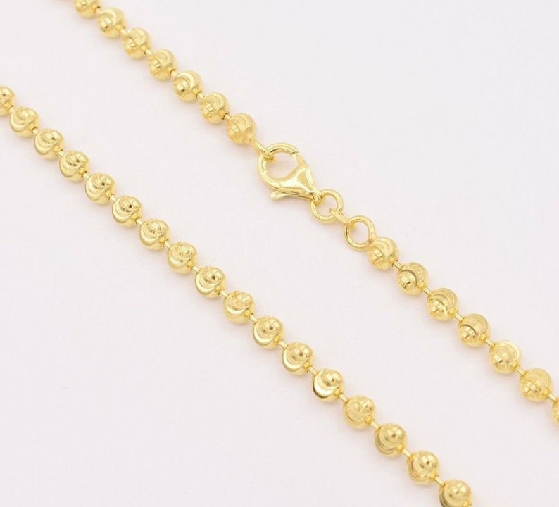 4mm Diamond Cut Moon Cut Ball Bead Chain Necklace 14k Yellow Gold Clad ...