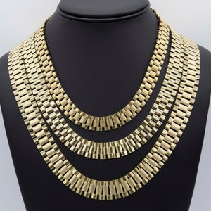 Reversible Rlx Railroad Chain Necklace Real 10K Yellow Gold All Sizes ...