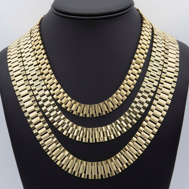 Reversible Rlx Railroad Chain Necklace Real 10K Yellow Gold All Sizes ...