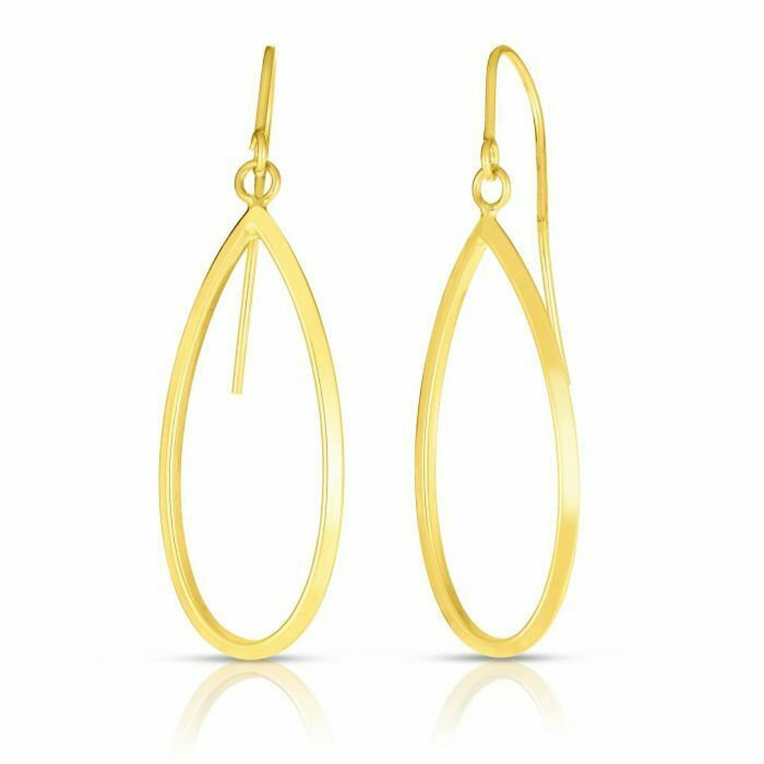 1 5/8" Graduated Open Oval Dangle Drop Earrings Real 14K Yellow Gold 1 ...