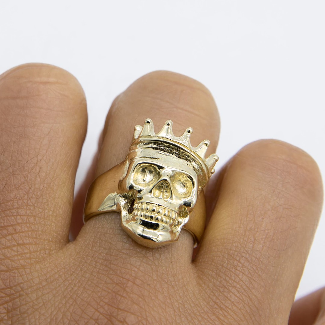 Shiny Skull With Crown Ring Solid Real 10K Yellow Gold All Sizes - Etsy