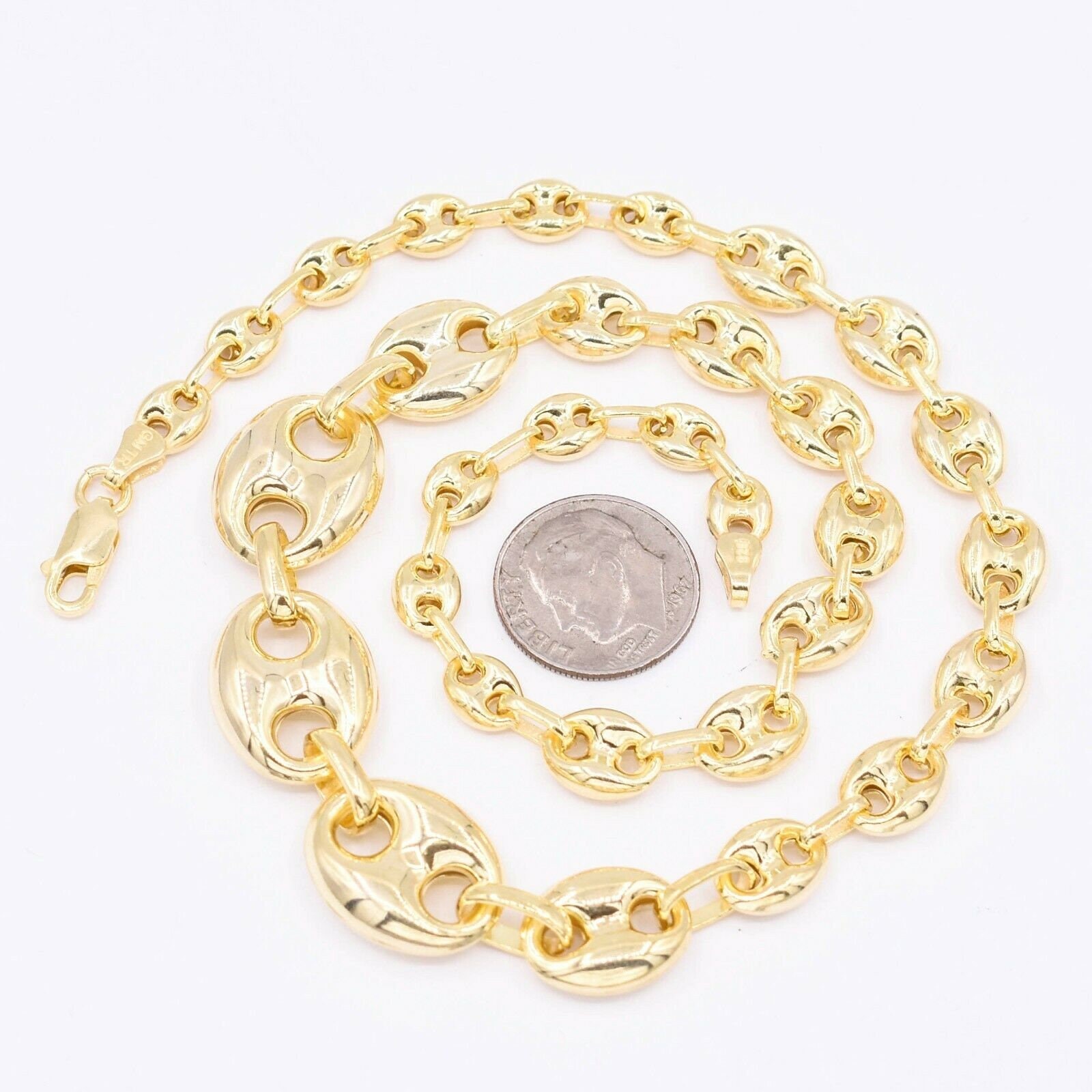 Graduated Puffed Mariner Chain Necklace 14K Yellow Gold Clad | Etsy