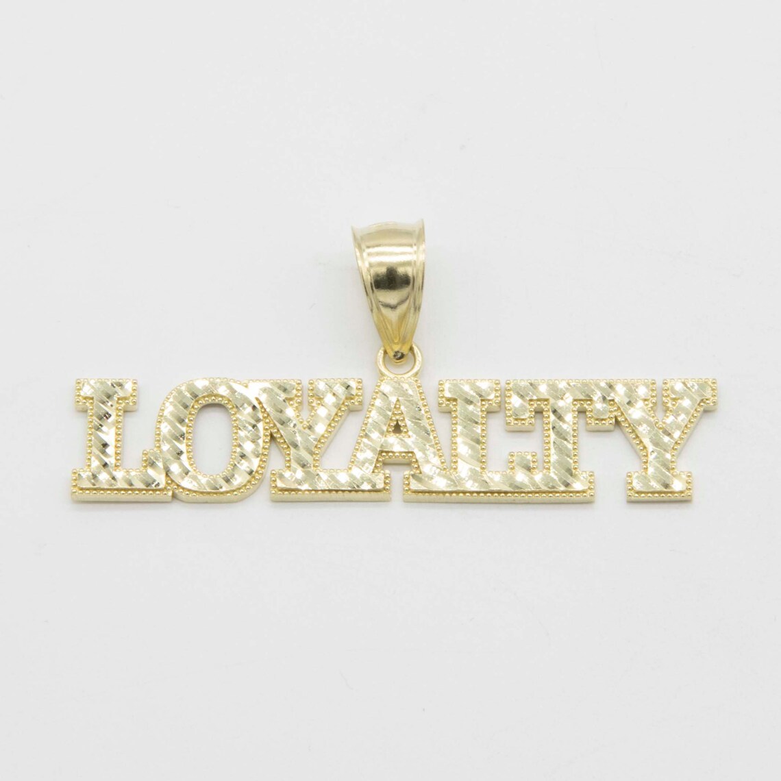 Loyalty Script Diamond Cut Pendant Real 10K Yellow Gold All Sizes - Etsy