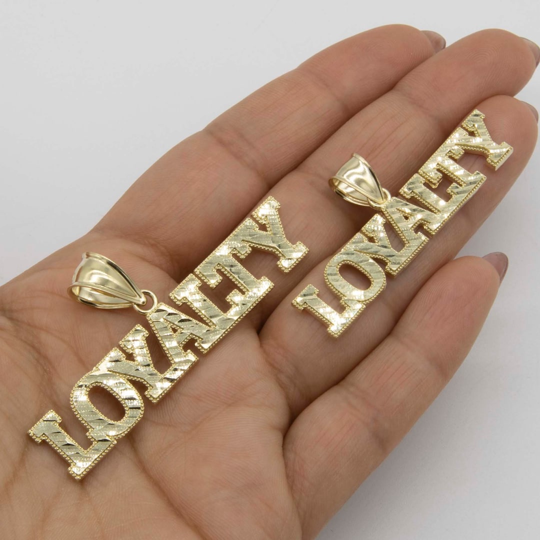 Loyalty Script Diamond Cut Pendant Real 10K Yellow Gold All Sizes - Etsy