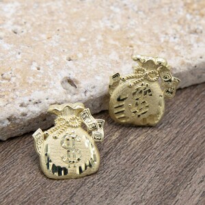 3/4" Diamond Cut Money Bag Stud Earrings Real Solid 10K Yellow Gold - Etsy