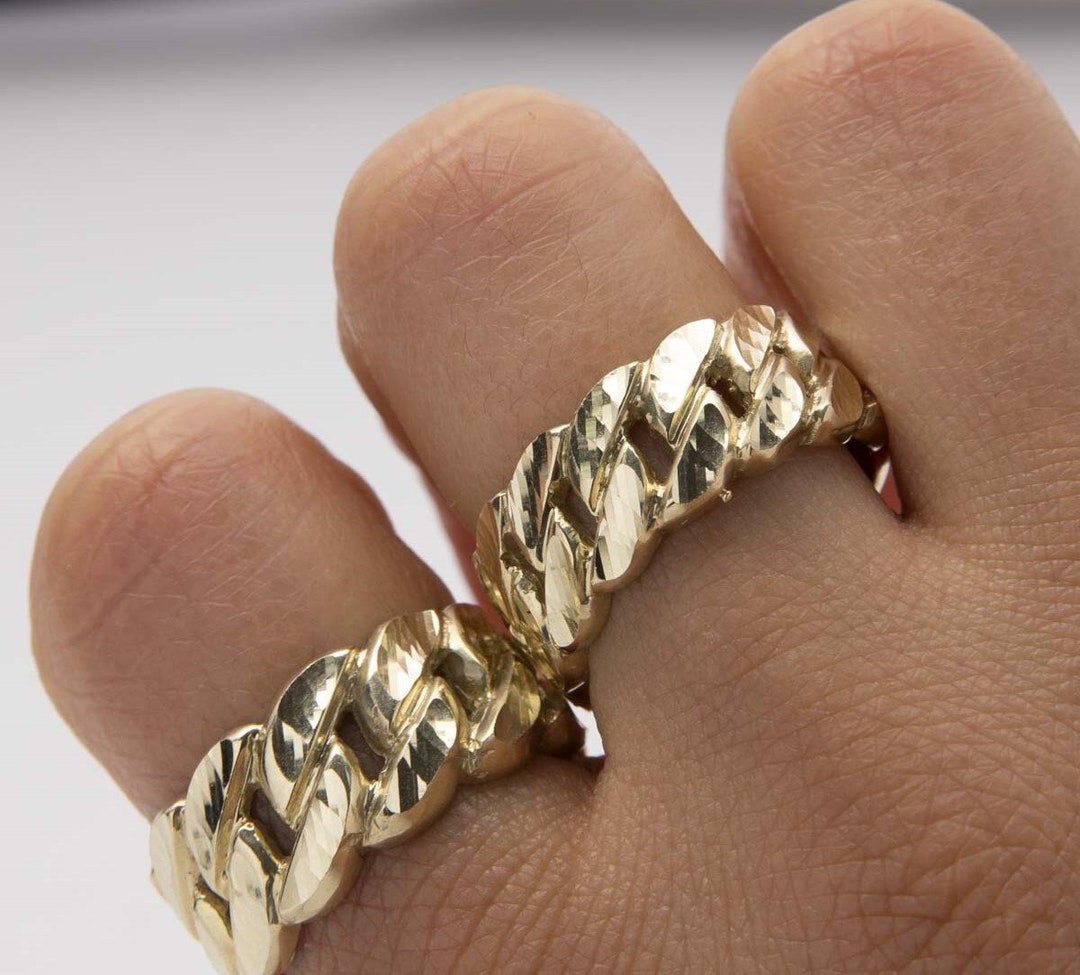 Diamond-cut Cuban Link Chain Ring Real 10K Yellow Gold All Sizes - Etsy