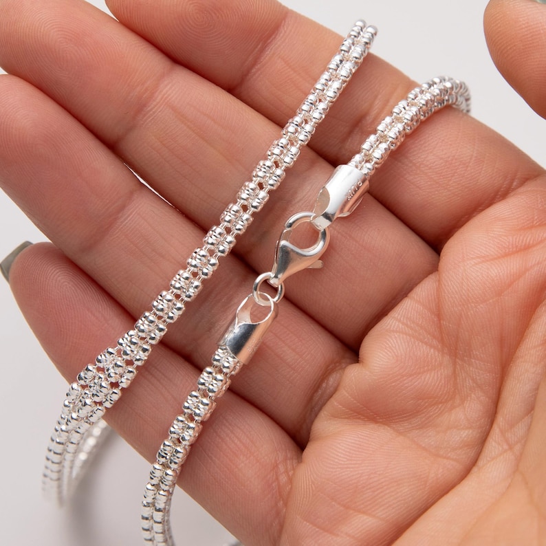 4mm Diamond-cut Ice Link Chain Necklace Sterling Silver 925 Italy All ...