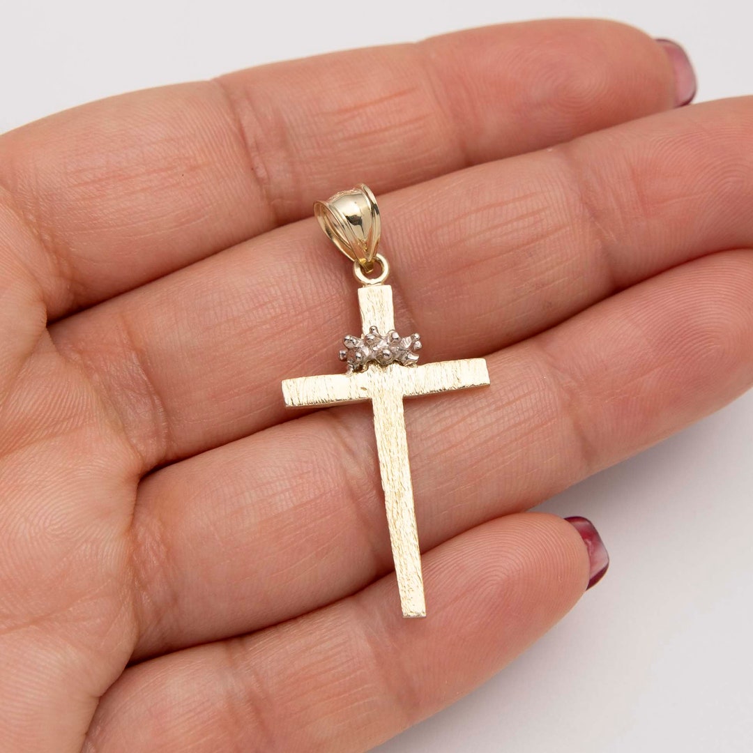 Reversible Cross Pendant Real 10K Solid Yellow White Gold - Etsy